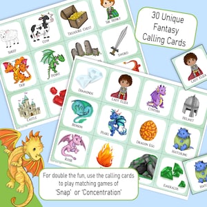 Dragons Bingo, 30 Printable Bingo Cards, a Fantasy Dragon & Medieval ...