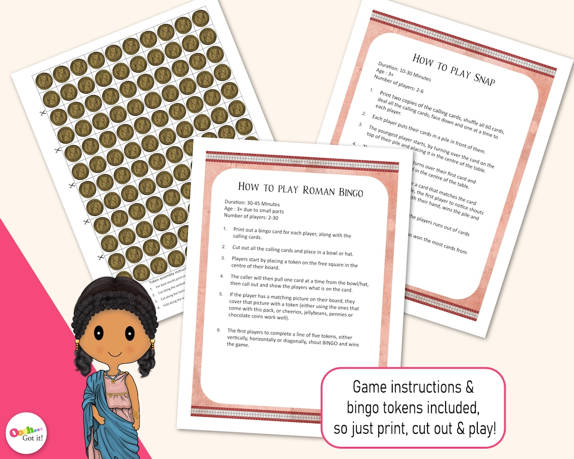 Ancient Rome Bingo, a Printable Roman Party Game, for a Roman Empire ...