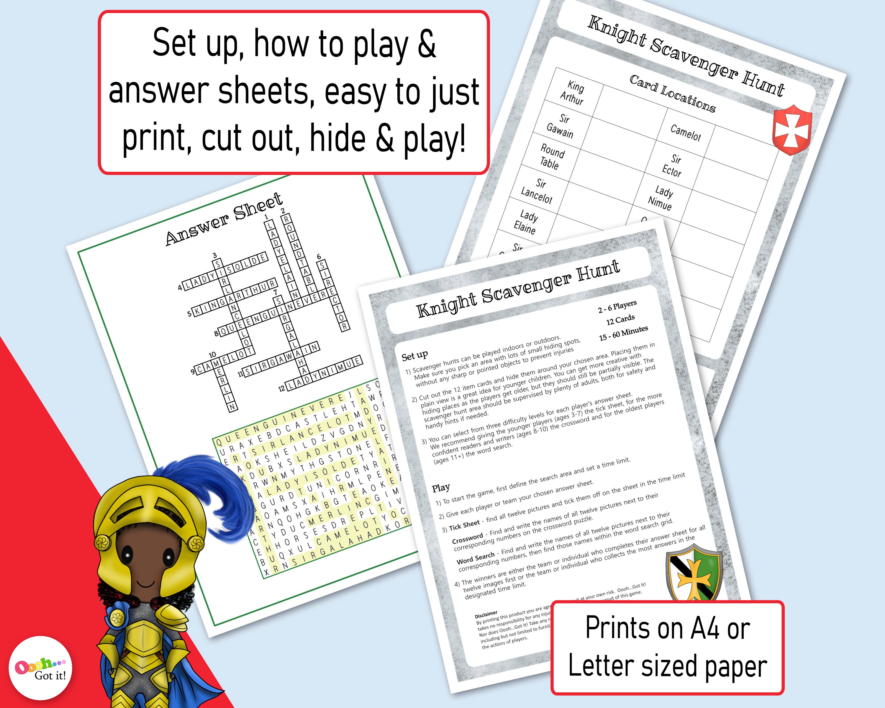 King Arthur Scavenger Hunt, a Printable Medieval Knight Picture ...