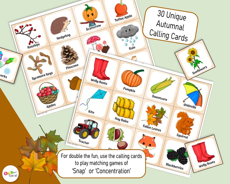 Autumn Bingo Cards a Fall Printable Kids Activity a - Etsy