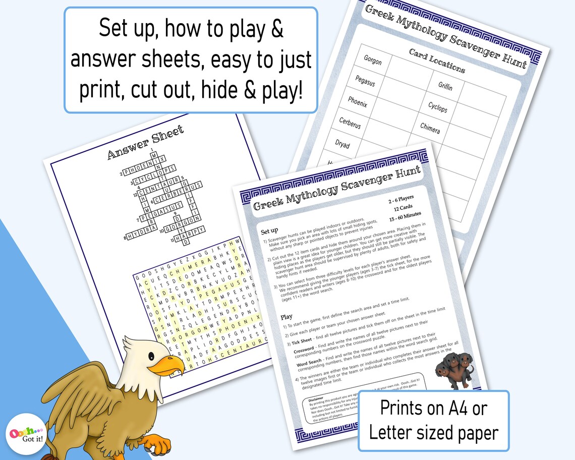 Greek Mythology Scavenger Hunt, a Printable Ancient Greece Picture Game ...