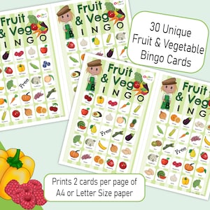 Fruit & Vegetable Bingo Cards, a Greengrocer, Farmers Market Printable ...