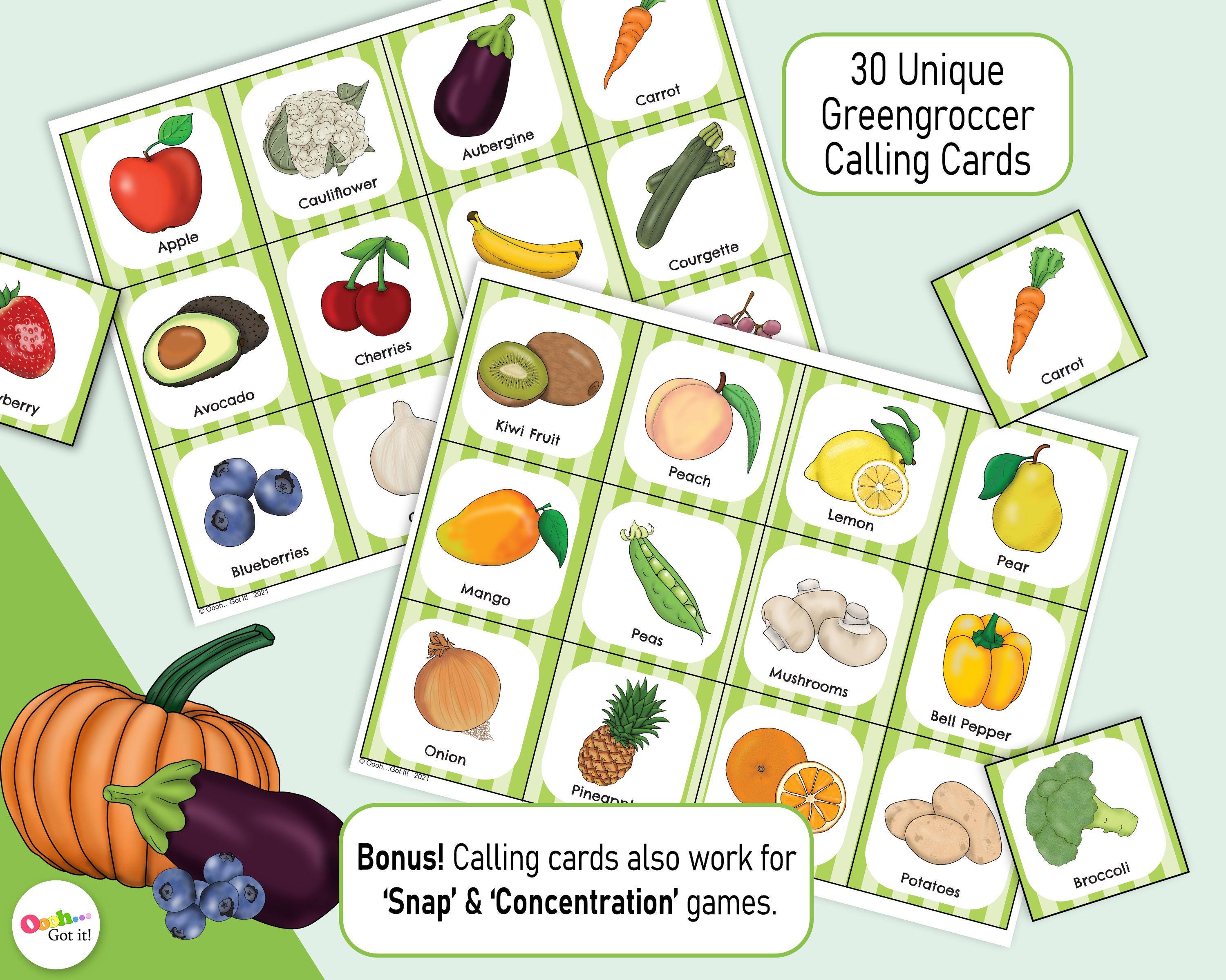 Fruit & Vegetable Bingo Cards, a Greengrocer, Farmers Market Printable ...
