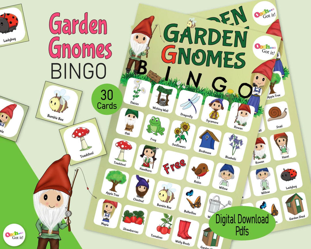 Garden Gnome Bingo Cards a Printable Garden Party Game Kids - Etsy