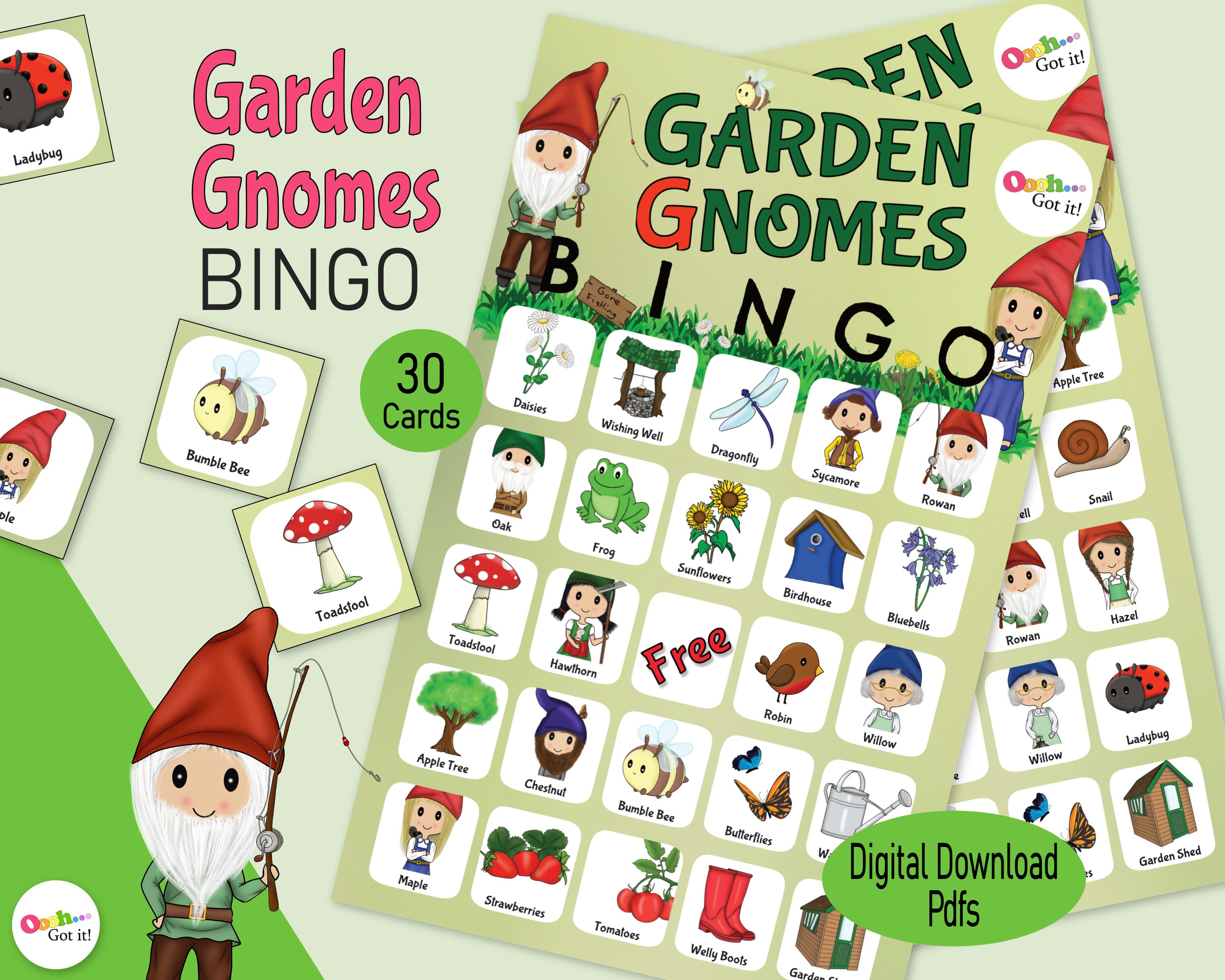 Garden Gnome Bingo Cards a Printable Garden Party Game Kids - Etsy