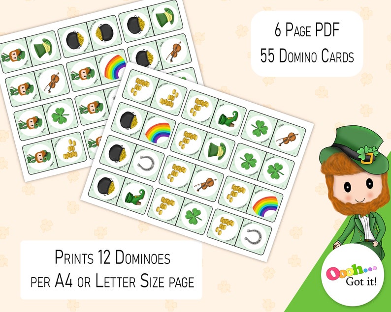 St Patrick's Day a Printable Leprechaun Dominoes Game a - Etsy UK
