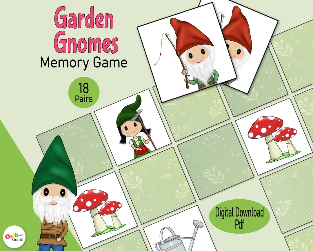 Garden Gnome Memory Card Game Printable Summer Activity for - Etsy