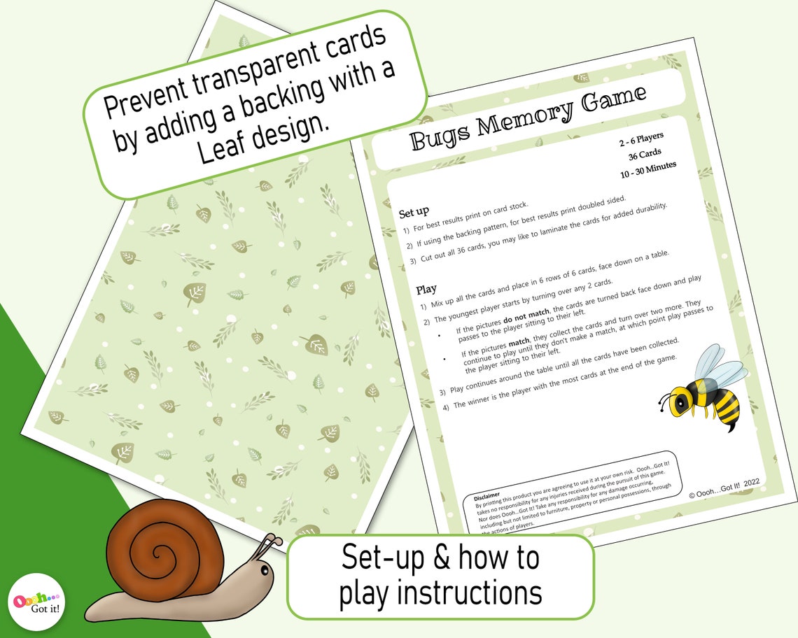 Bug Memory Cards, a Printable Creepy Crawler Picture Matching Game for ...