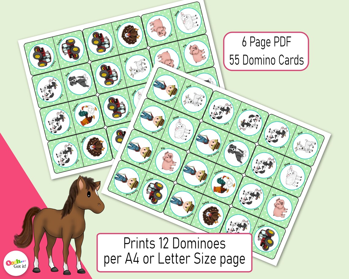 Farm Animals Dominoes, a Printable Farmyard Game Party Favor, or Gift ...