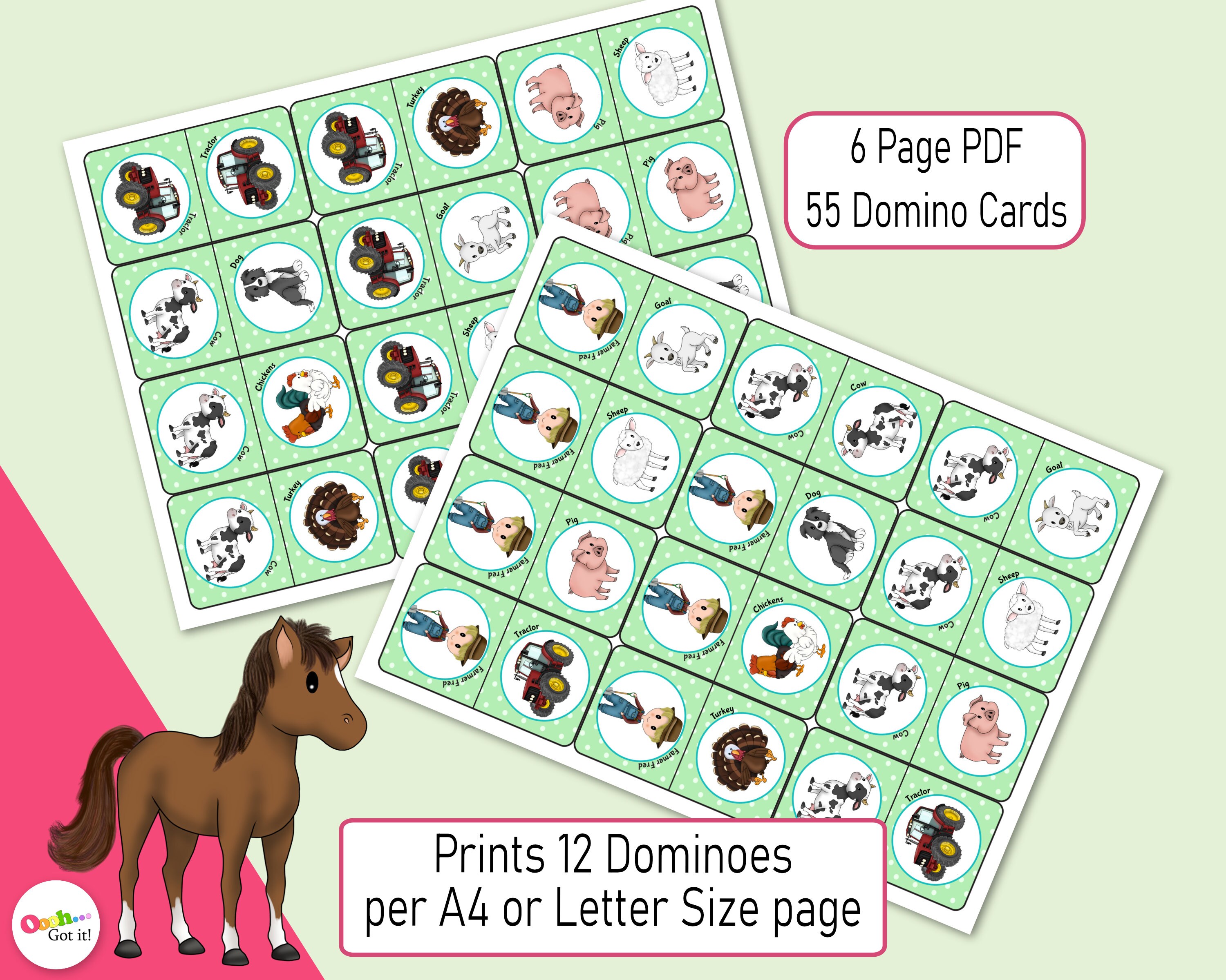 Farm Animals Dominoes, a Printable Farmyard Game Party Favor, or Gift ...