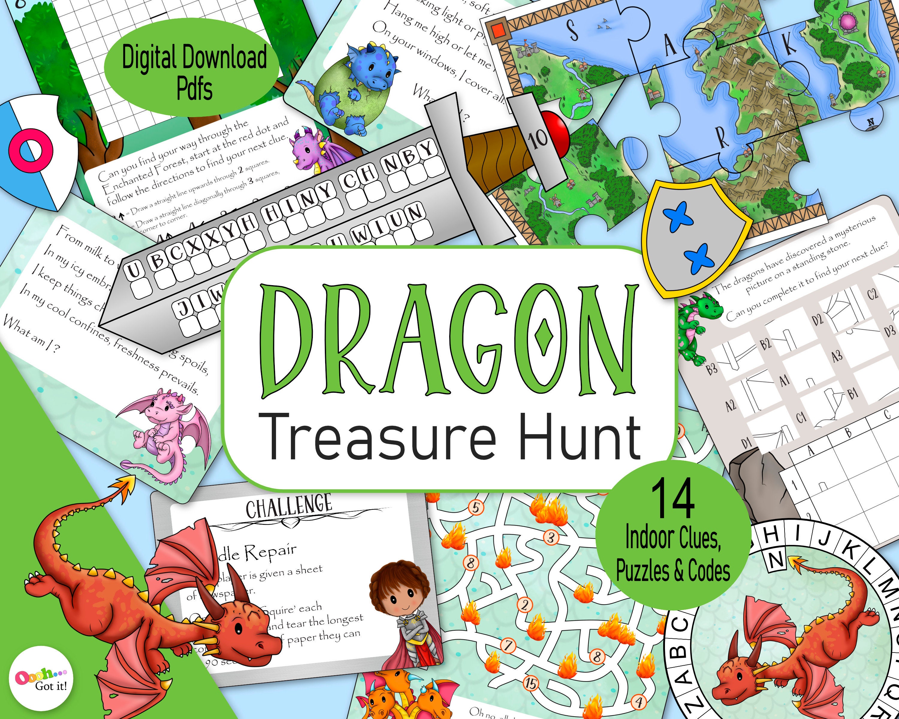 Dragon Treasure Hunt, an Indoor Printable Fantasy Medieval Knight ...