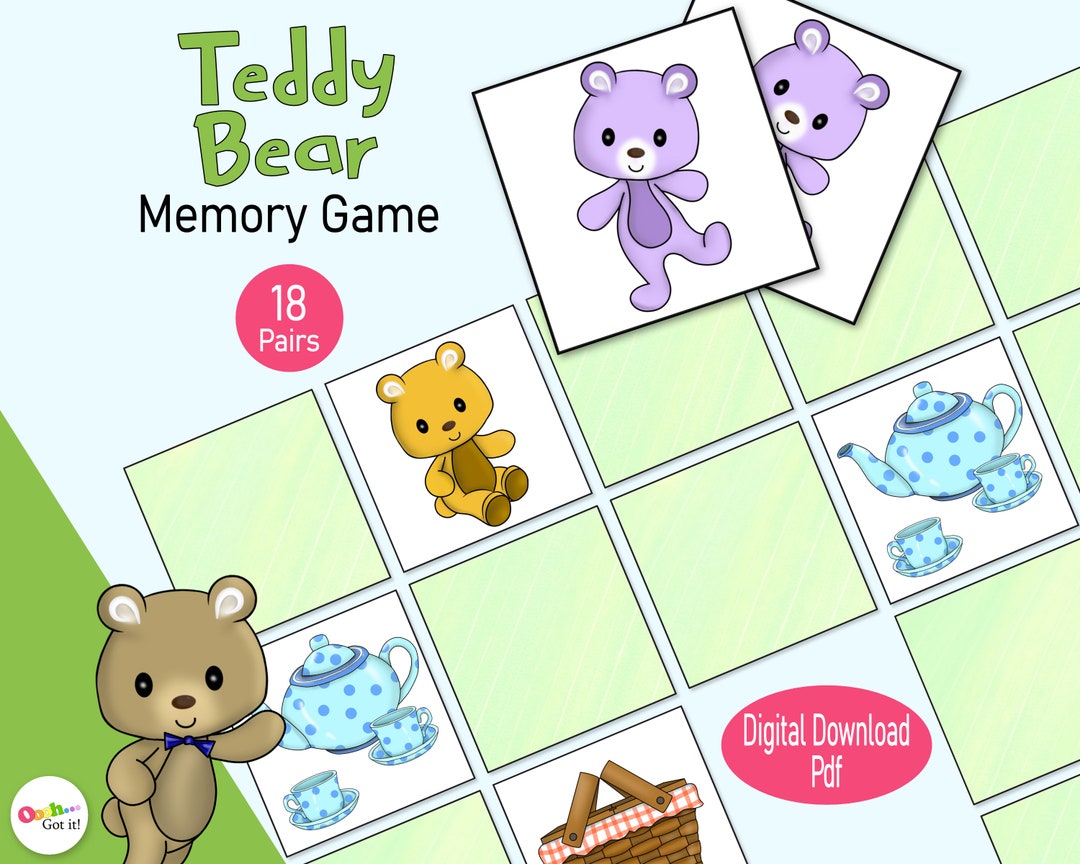Teddy Bear Picnic Memory Cards, a Printable Picture Matching Game for ...