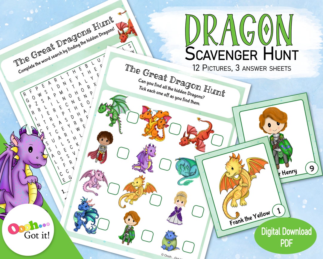 Dragon Picture Scavenger Hunt a Printable Picture Matching - Etsy