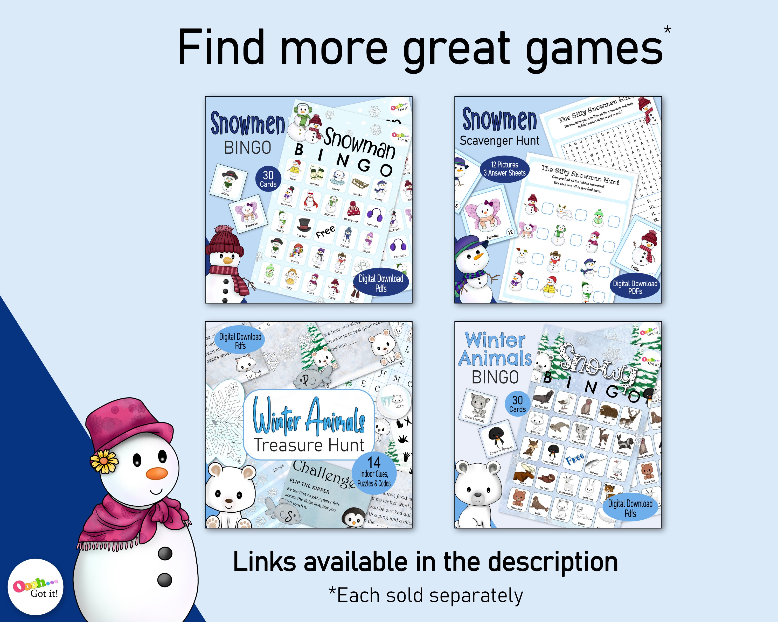 Snowman Memory Card Game, a Printable Winter Picture Matching Game for ...