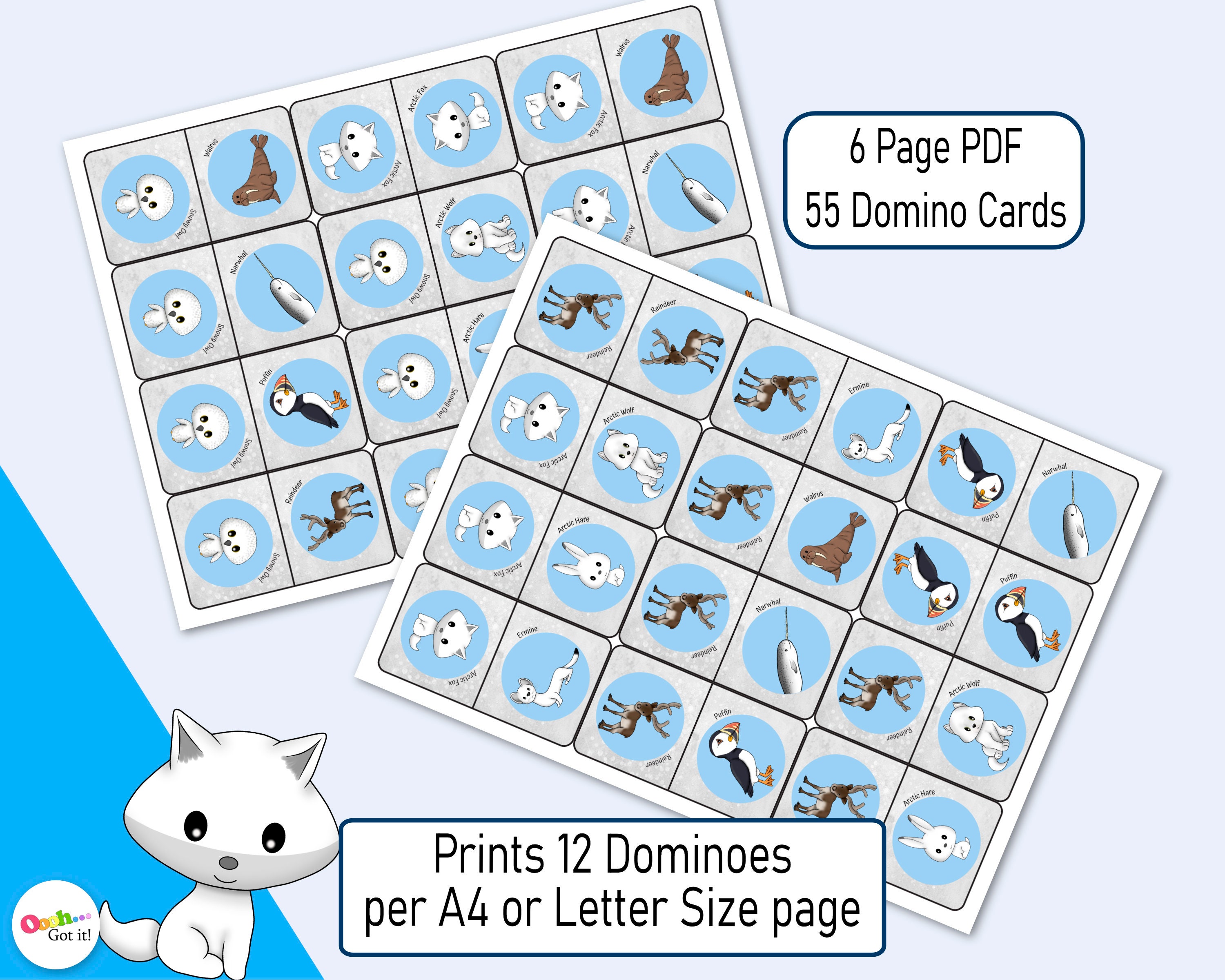 Arctic Animal Dominoes, a Printable Kids Picture Game, a Winter ...