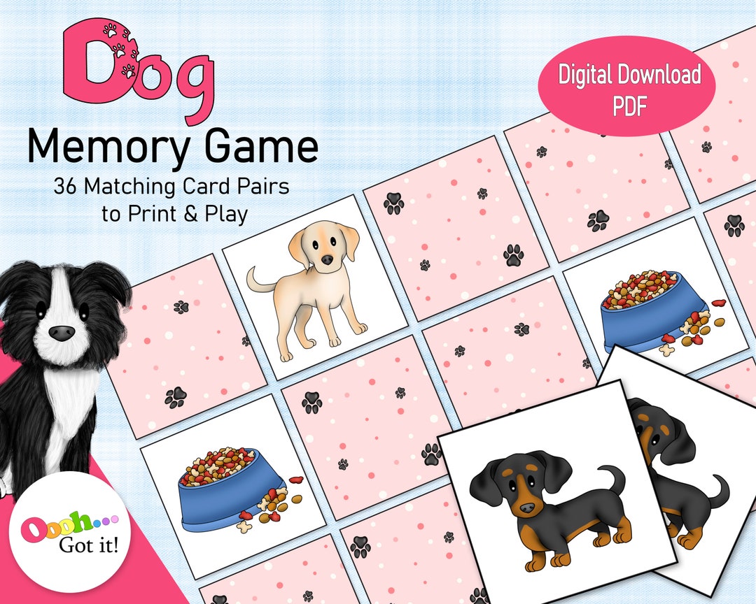 Dog Memory Cards a Printable Puppy Picture Matching Game a - Etsy