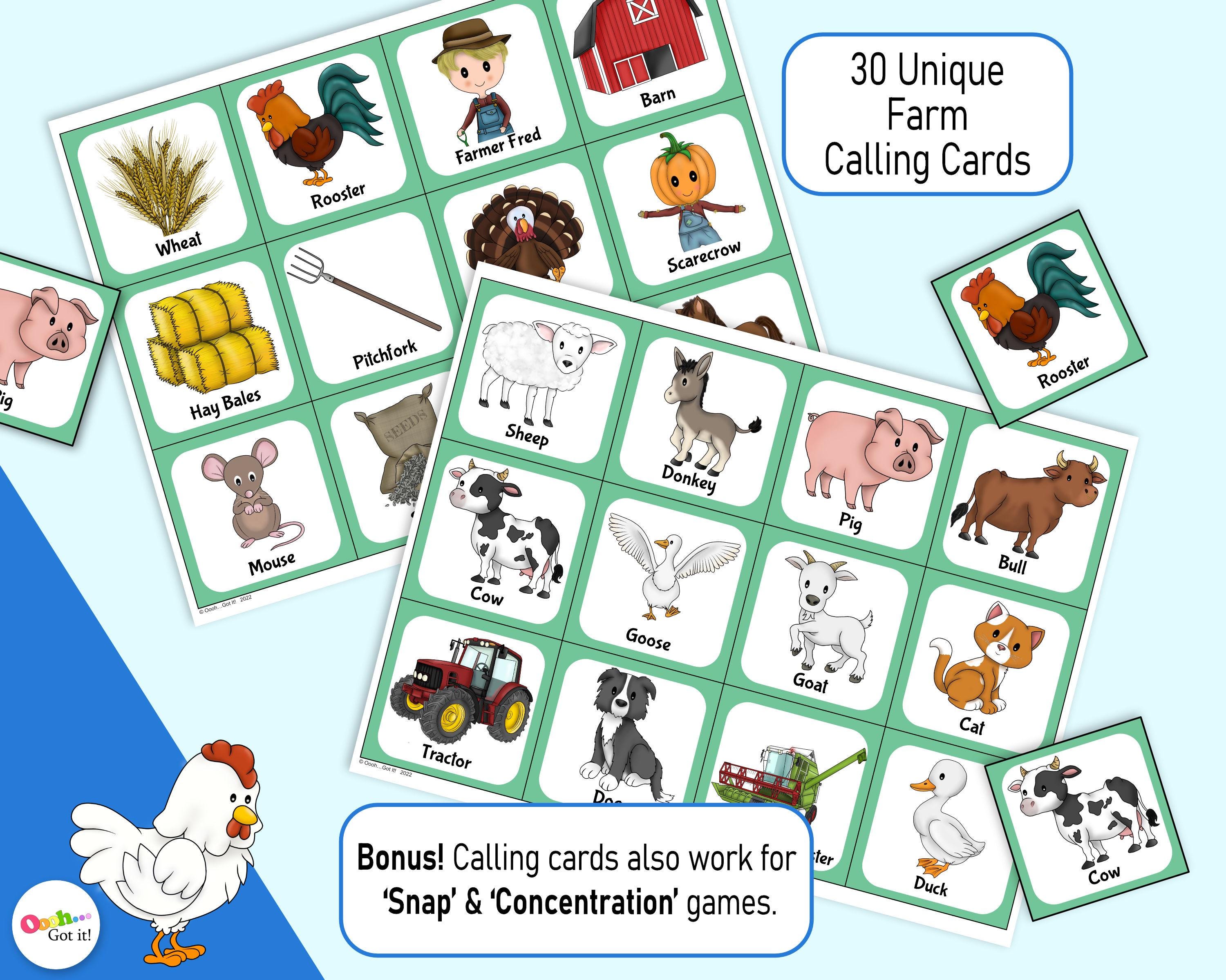 Farm Animals Bingo, a Printable Farmyard Kids Game, 30 Cards for a ...