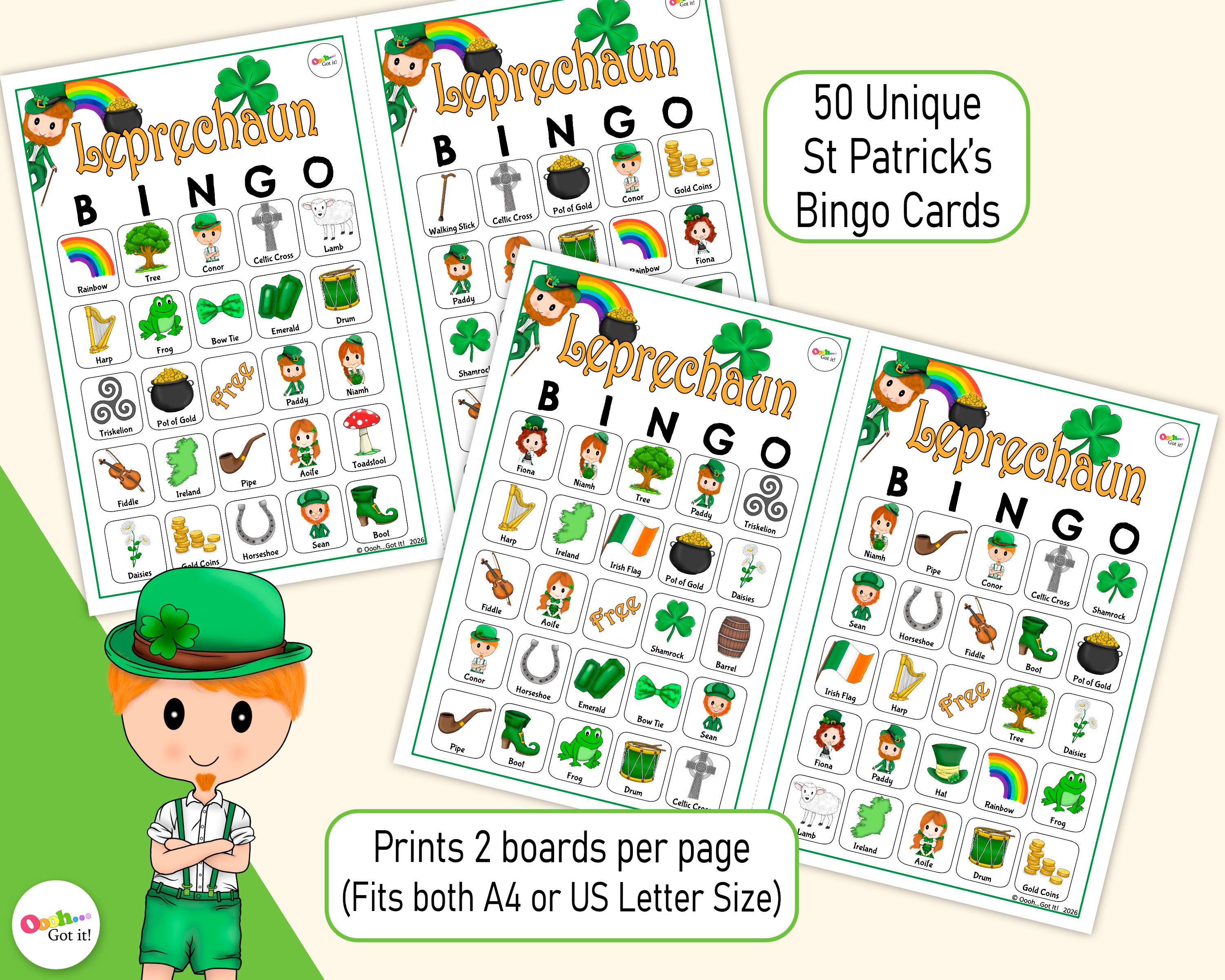 Leprechaun Bingo Game for Kids - 50 Unique Cards – St Patrick’s Day ...