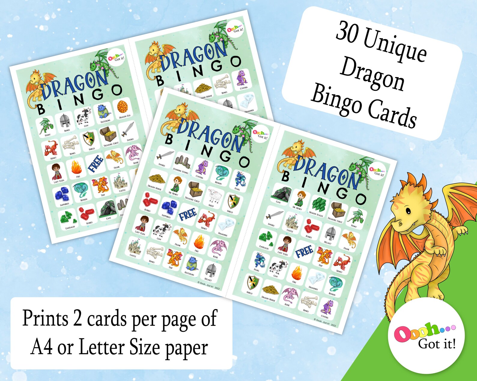 Dragons Bingo 30 Printable Bingo Cards a Fantasy Dragon & - Etsy UK