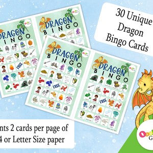 Dragons Bingo 30 Printable Bingo Cards a Fantasy Dragon & - Etsy UK