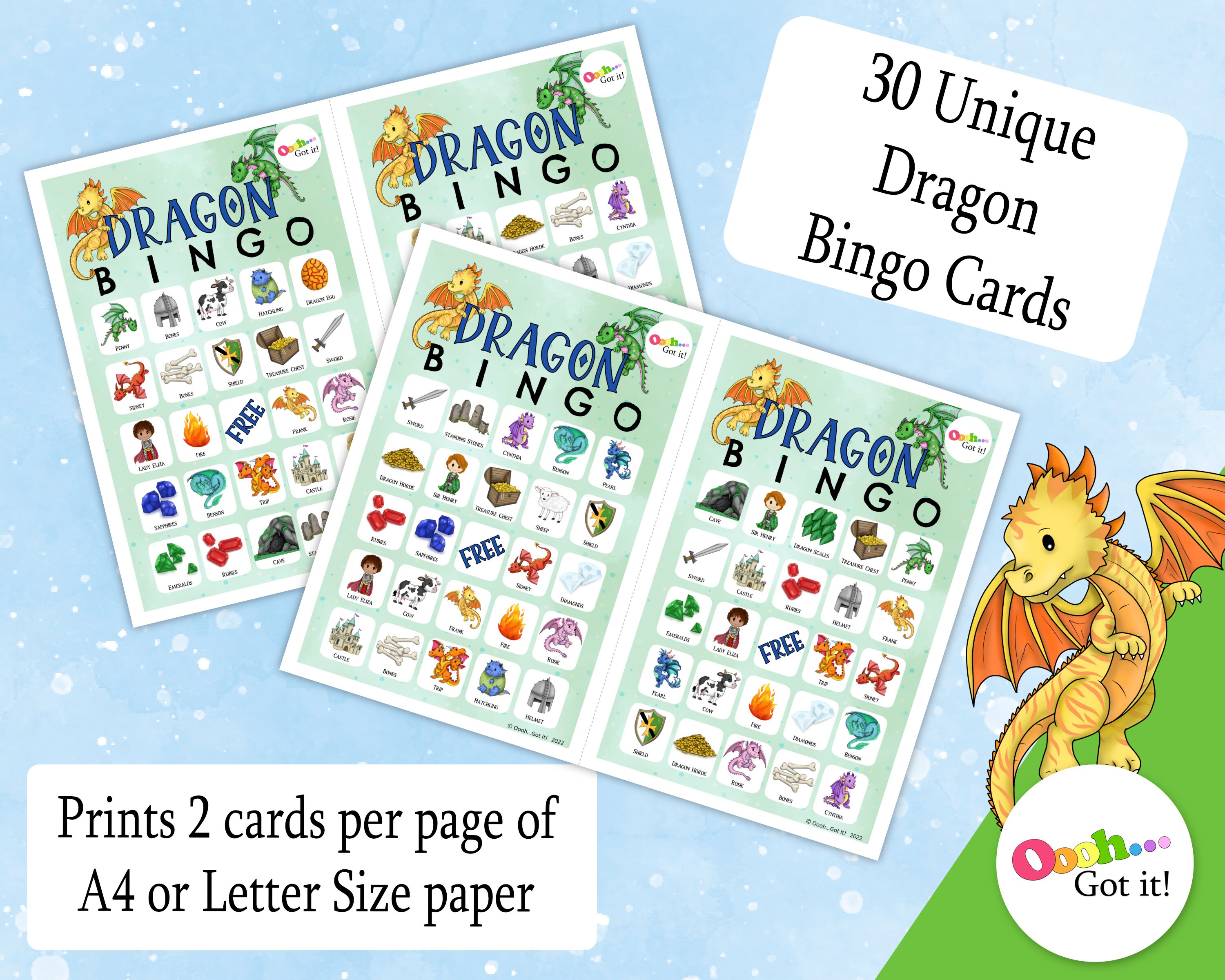 Dragons Bingo 30 Printable Bingo Cards a Fantasy Dragon & - Etsy UK