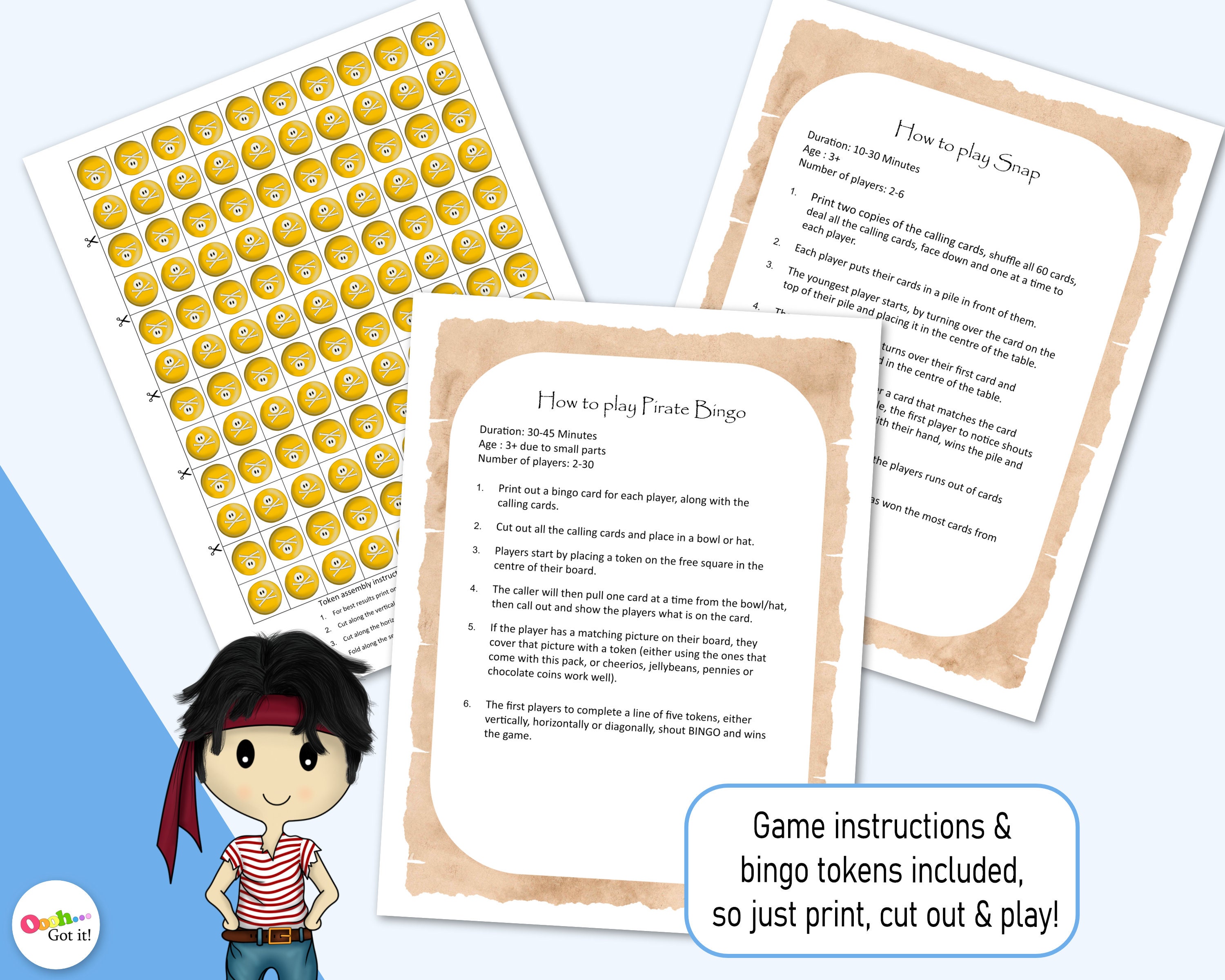 Pirate Bingo Game, a Printable Kids Activity, for a Pirate Birthday ...