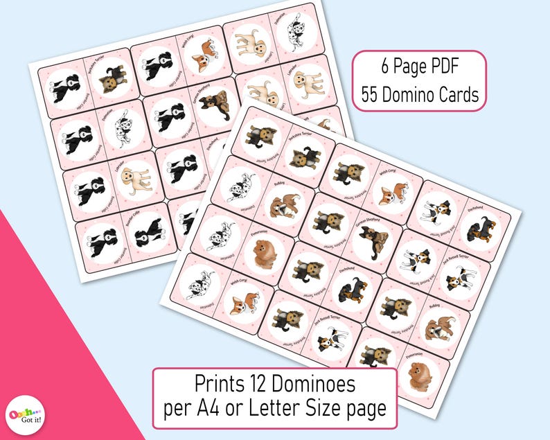 Dog Dominoes, a Printable Puppy Picture Matching Activity for Kids ...