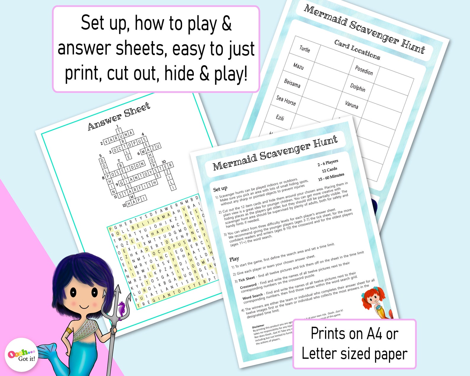 Mermaid Scavenger Hunt, a Cute Printable Under the Sea Picture Matching ...