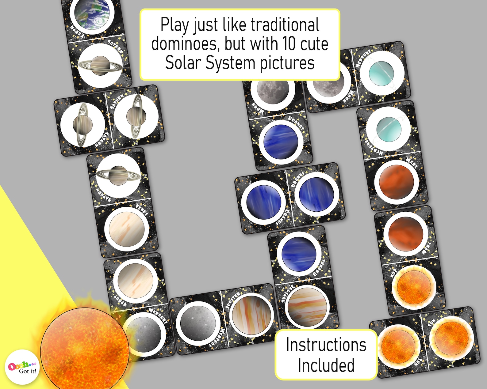 Solar System Dominoes, a Printable Picture Matching, Space Game for ...