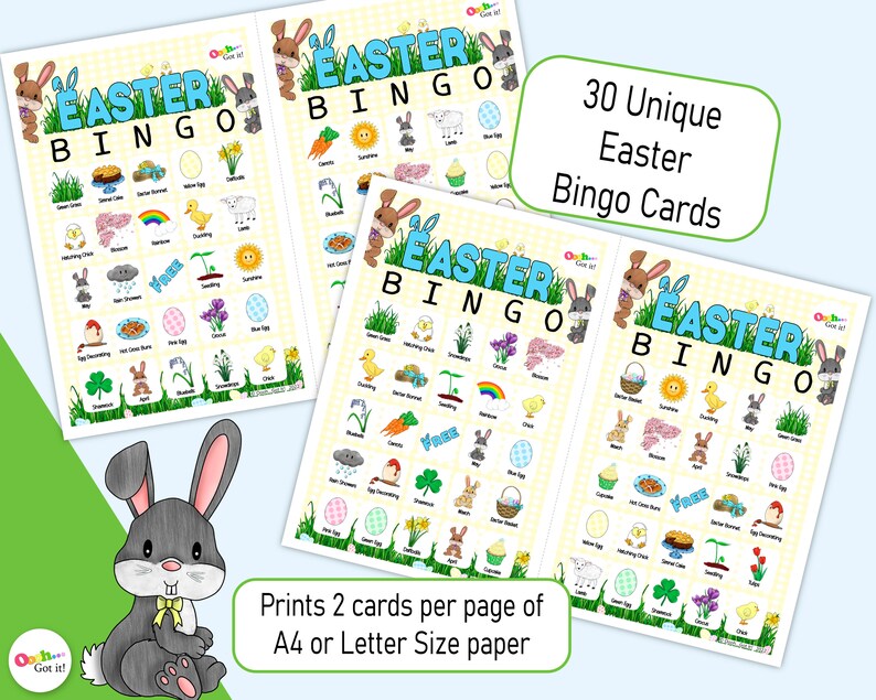 Easter Bingo, a Printable Kids Game for a Easter Party, 30 Easter Egg ...
