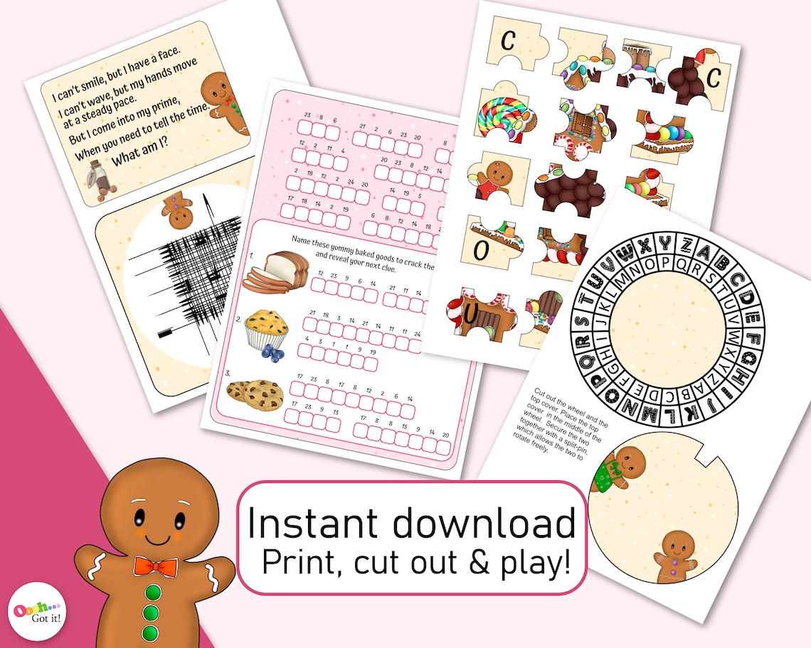 Gingerbread Man Treasure Hunt, a Cute Printable Kids Festive Baking ...