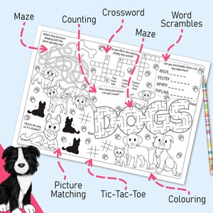 Dog Placemat, a Printable Birthday Party Activity Sheet for Kids, a ...