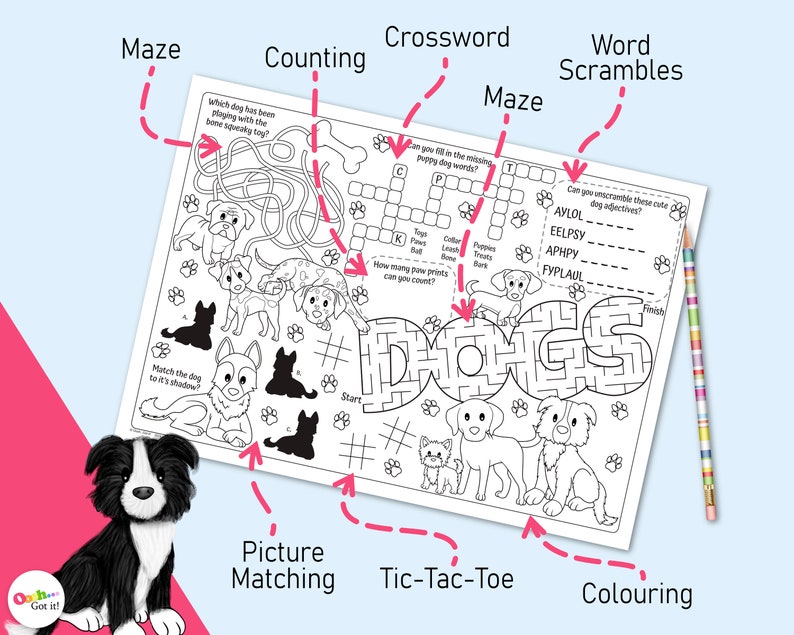 Dog Placemat, a Printable Birthday Party Activity Sheet for Kids, a ...