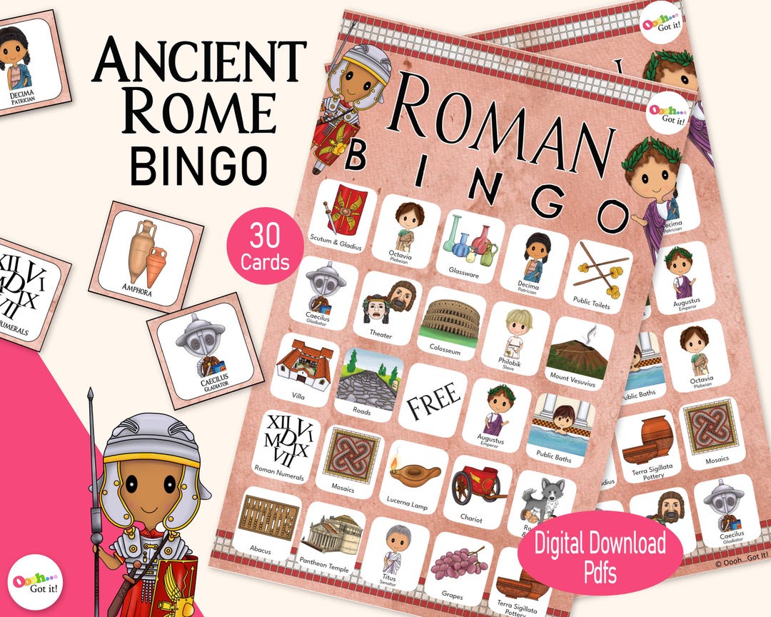 Ancient Rome Bingo, a Printable Roman Party Game, for a Roman Empire ...