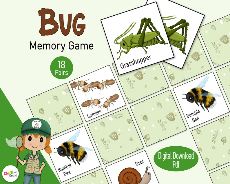 Bug Memory Cards, a Printable Creepy Crawler Picture Matching Game for ...