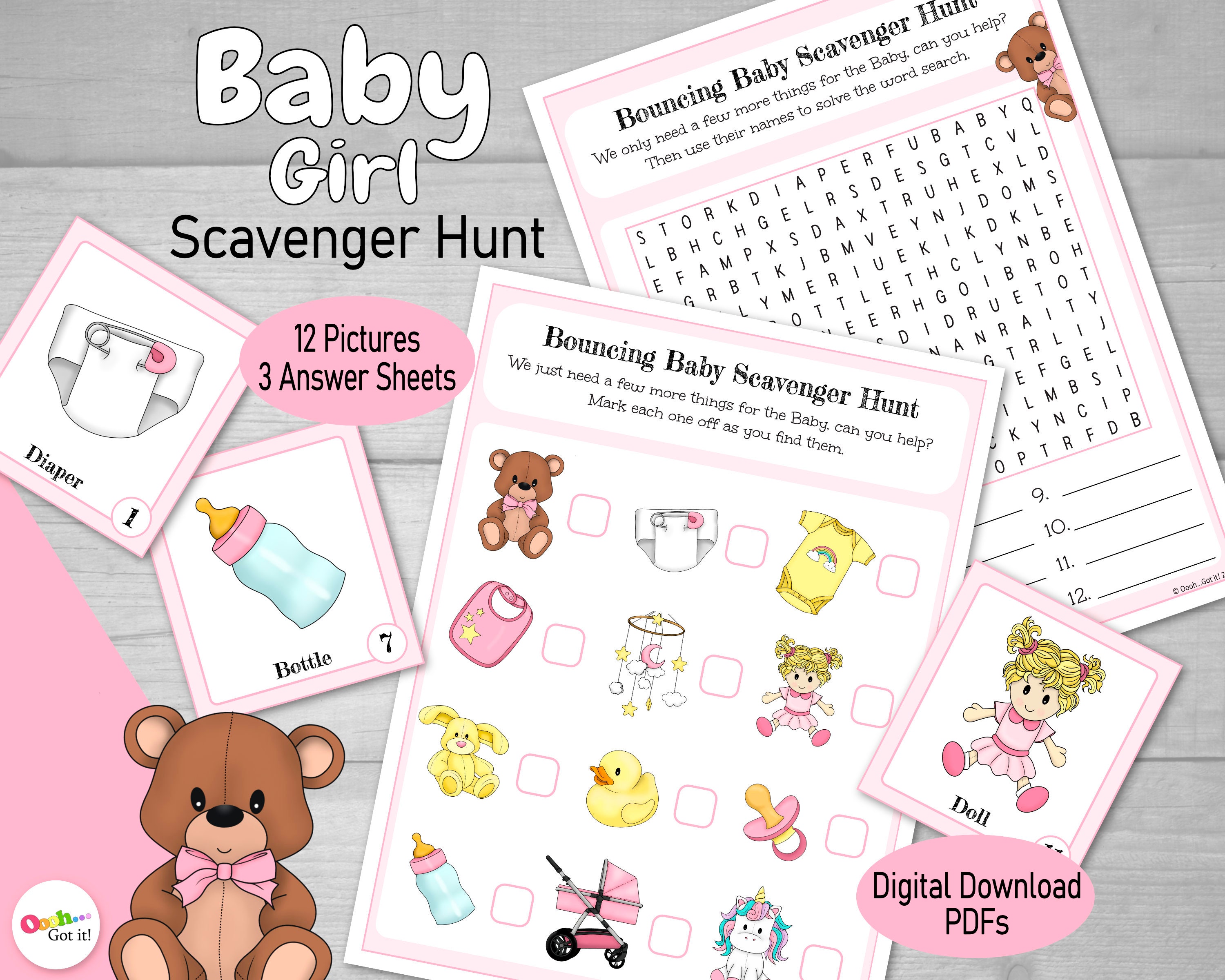 Baby Shower Scavenger Hunt, a Printable Picture Teddy Bear Treasure ...