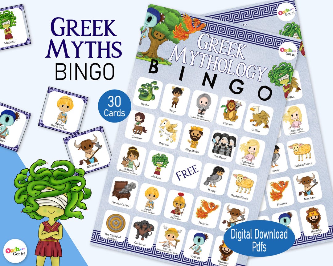 Greek Mythology Bingo, a Fun Printable Ancient Greece Game, for a ...