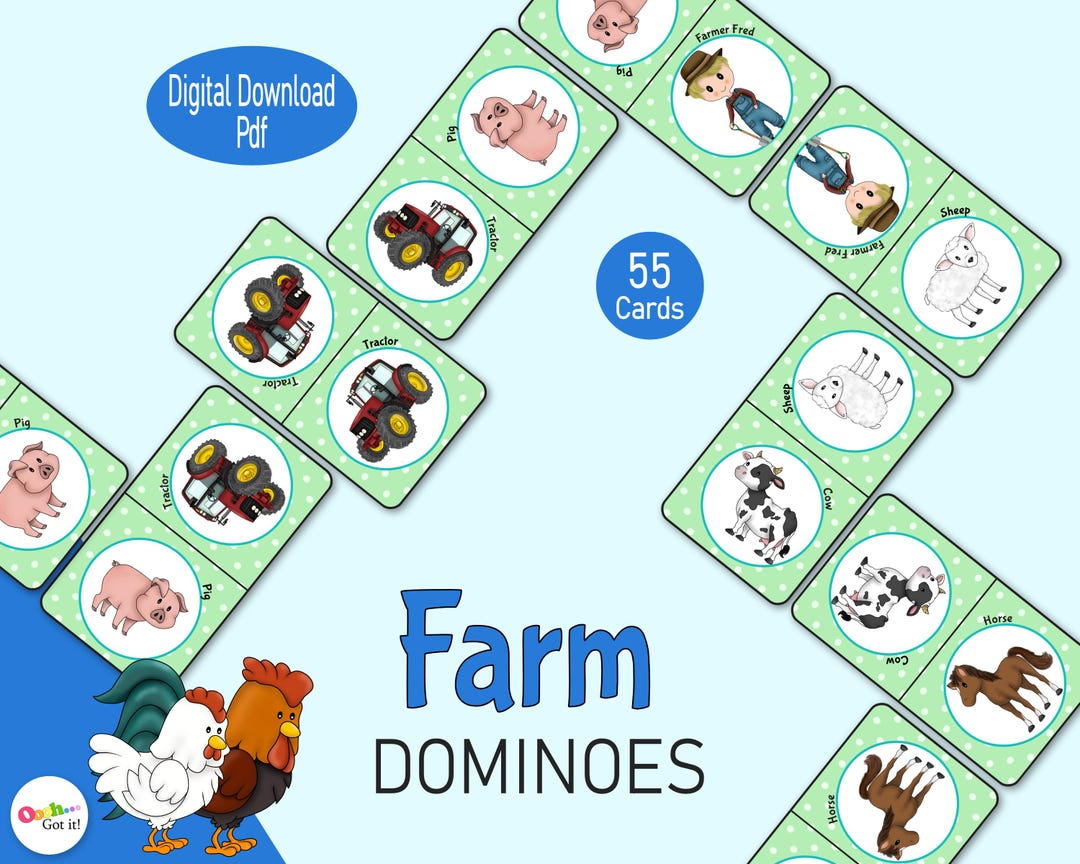 Farm Animals Dominoes, a Printable Farmyard Game Party Favor, or Gift ...