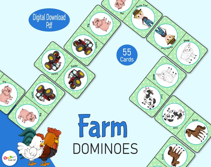 Farm Animal Dominoes. Kids Printable Tile Game. - Etsy Canada