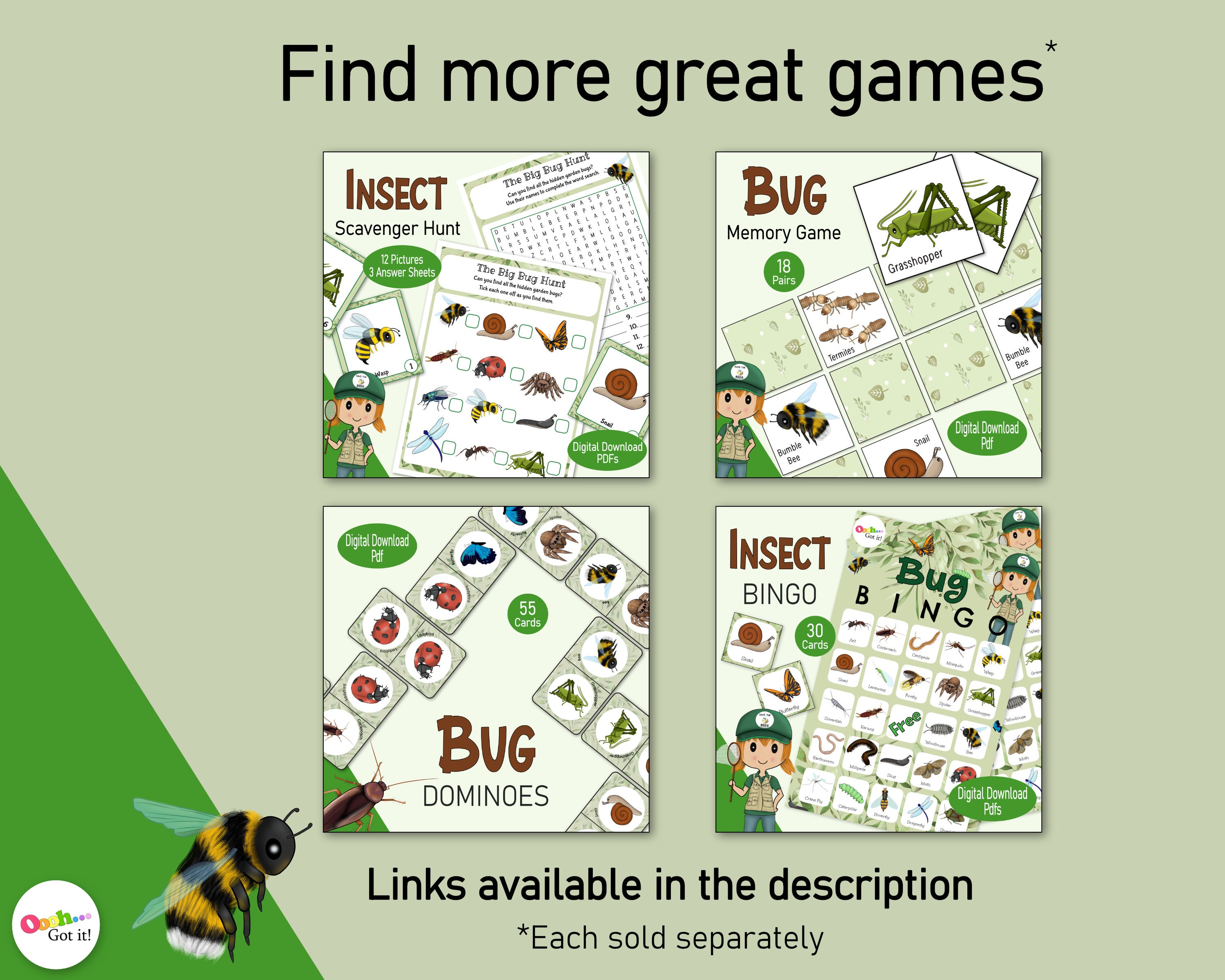 Bug Dominoes, a Printable Creepy Crawly Party Game, a Insect Hunter ...