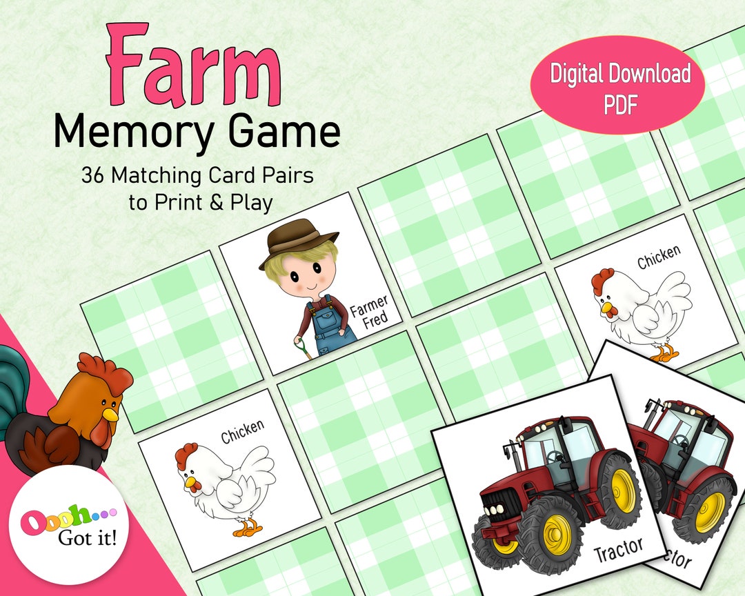 Farm Animal Memory Game a Printable Picture Matching Card - Etsy