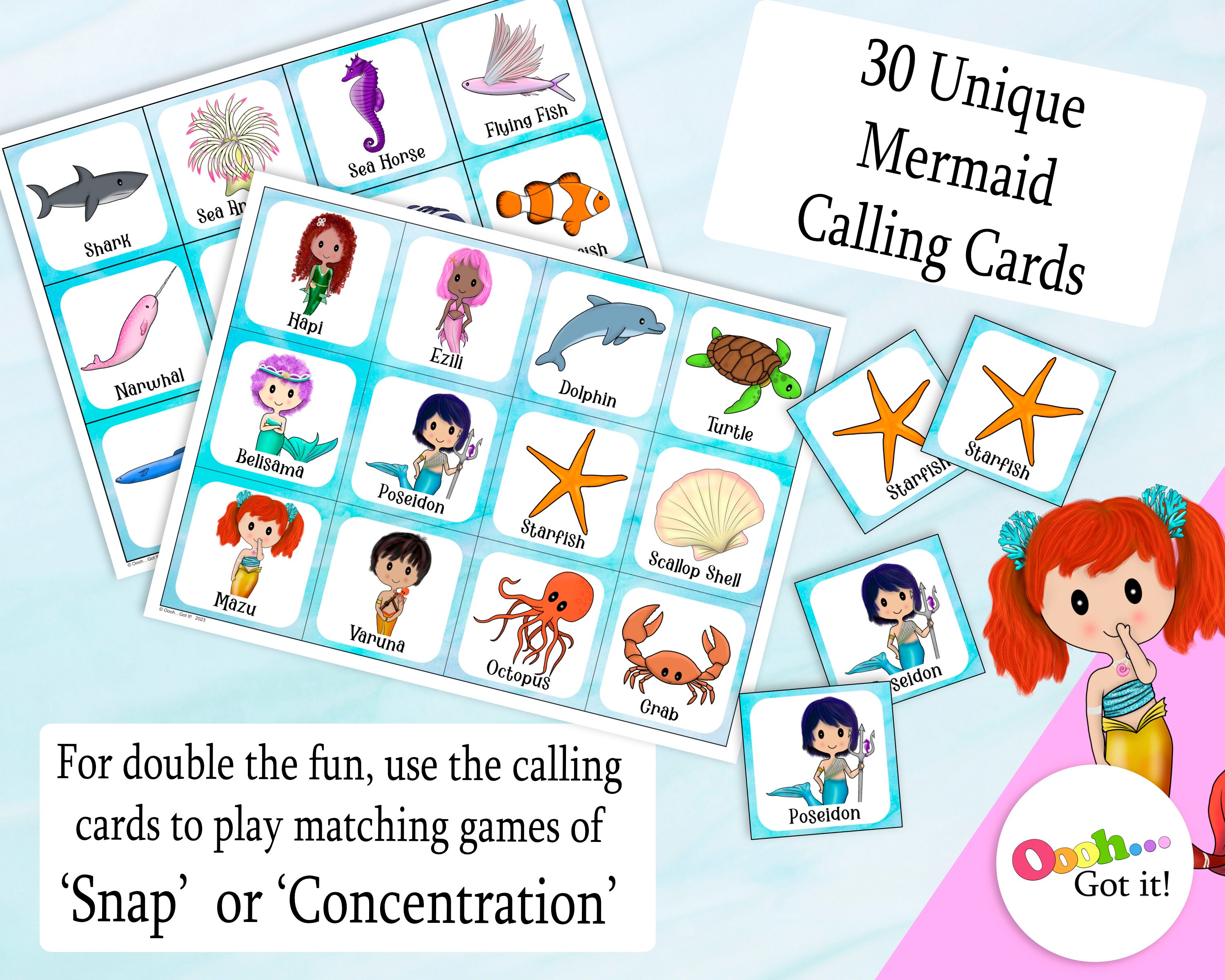 Mermaid Bingo Game a Printable Under the Sea Kids Activity - Etsy