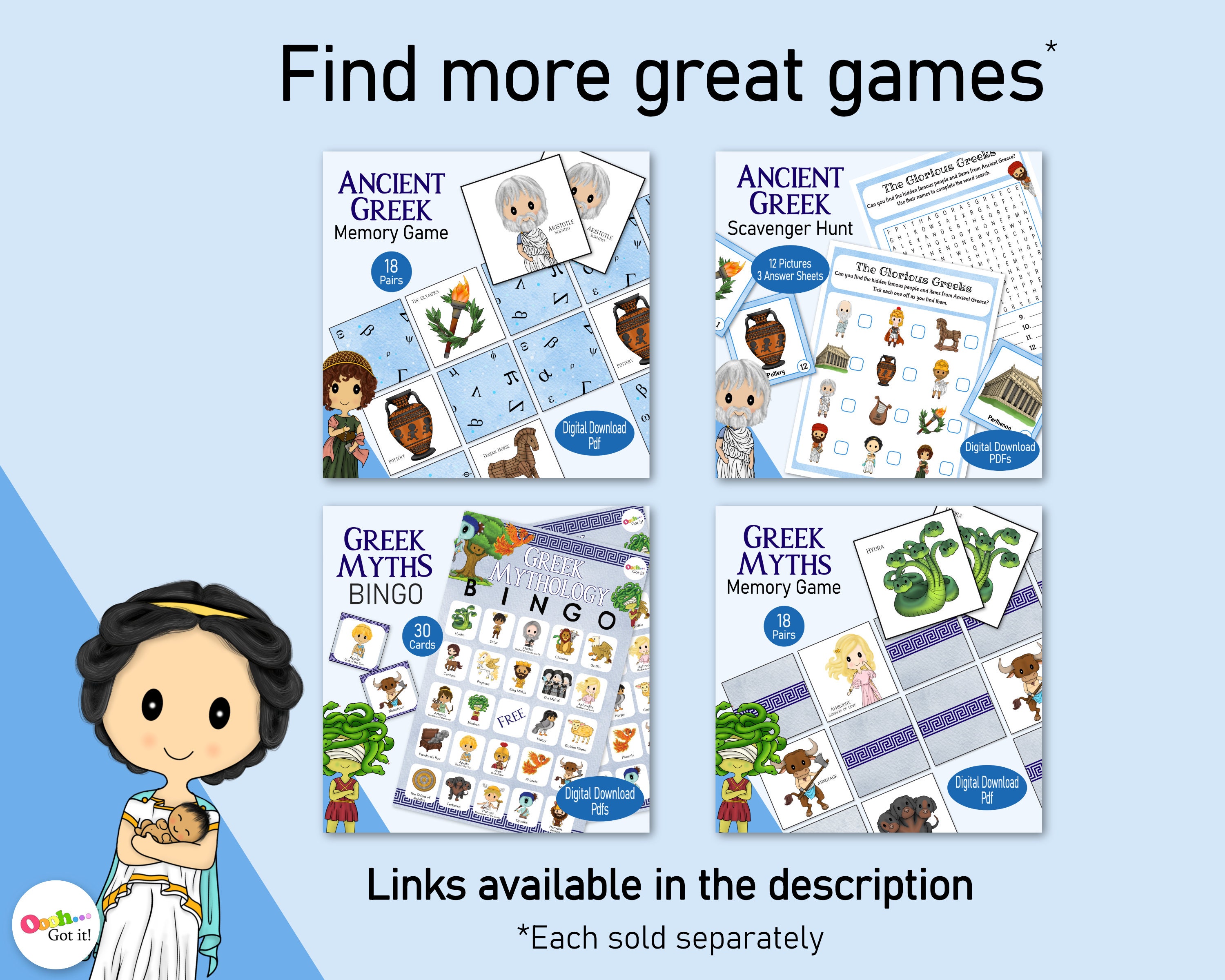 Ancient Greece Bingo, a Printable Greek Party Game, Fun Family Games ...