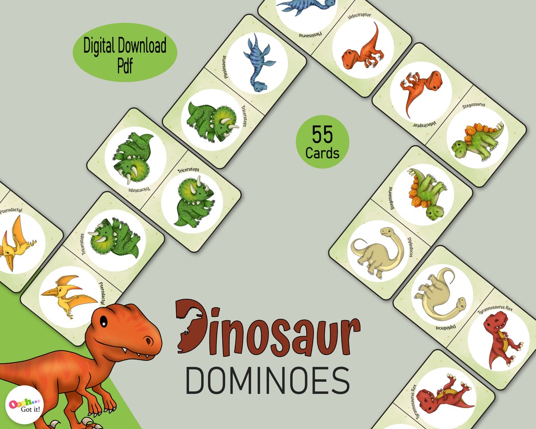 Dinosaur Dominoes, a Printable Kids Matching Game, for a Boys Birthday ...
