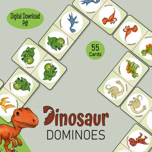 Dinosaur Dominoes, a Printable Kids Matching Game, for a Boys Birthday ...