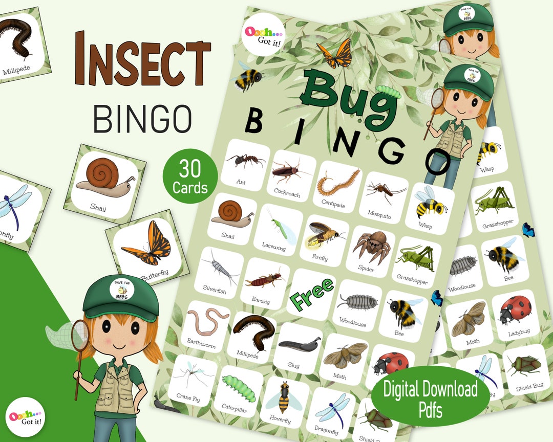 Bug Bingo, a Printable Creepy Crawler Party Game, a Insect Hunter ...