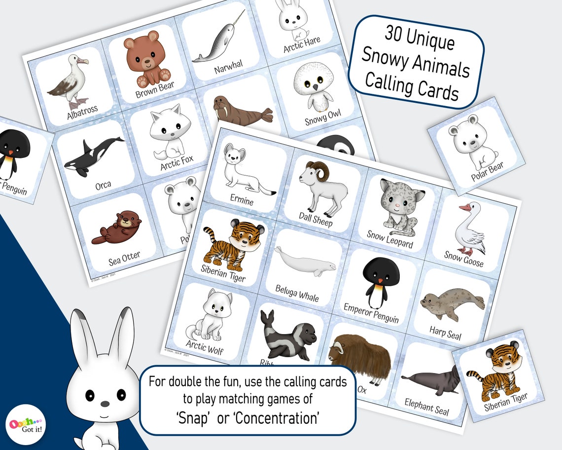 Winter Animals Bingo, a Printable Snowy Day, Frosty Kids Activity, for ...