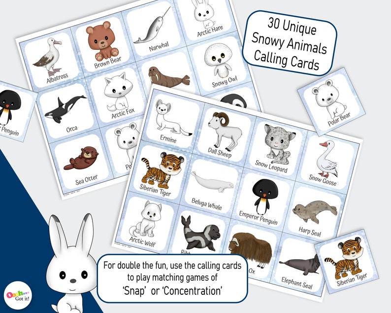 Winter Animals Bingo, a Printable Snowy Day, Frosty Kids Activity, for ...