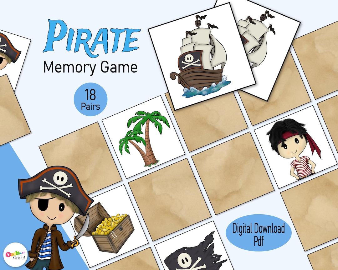 Pirate Memory Card Game, a Printable Picture Matching Game for Toddlers ...