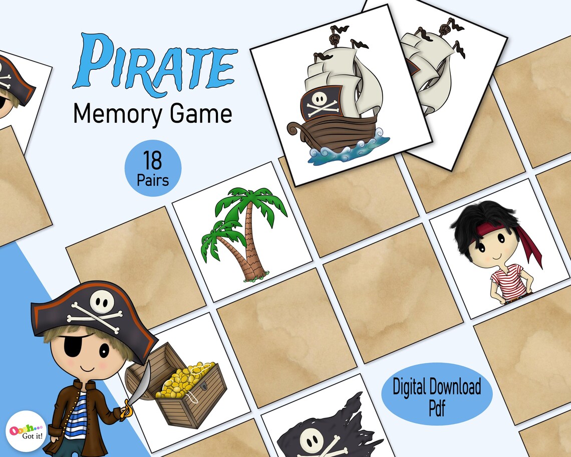Pirate Memory Card Game, a Printable Picture Matching Game for Toddlers ...